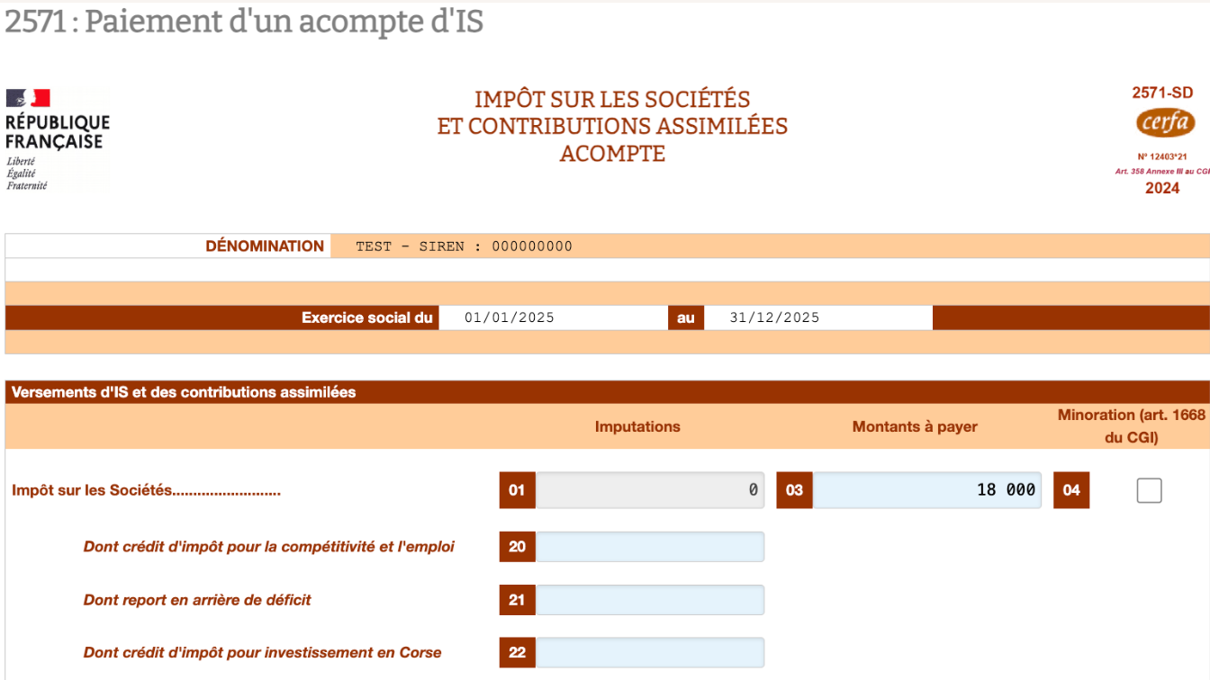 Complétion automatique des acomptes d'IS (2571) | Pennylane